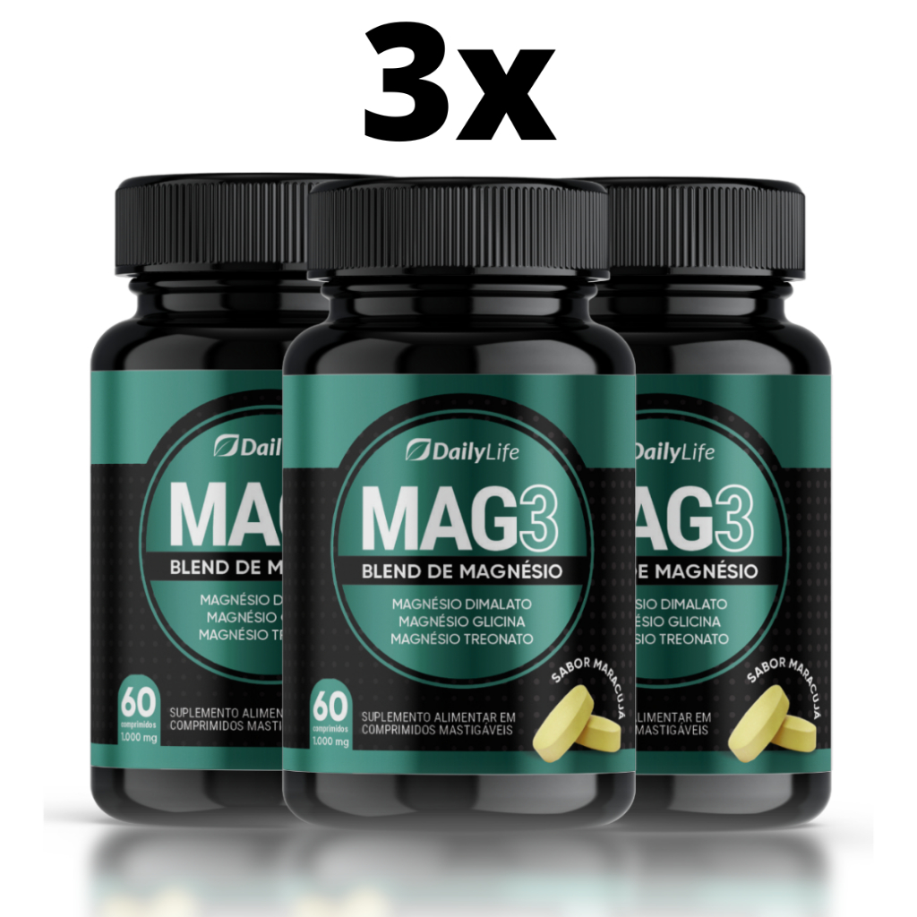 Kit 3x Mag3 DailyLife Treonato De Magnésio 60 Comprimidos Mastigáveis ...