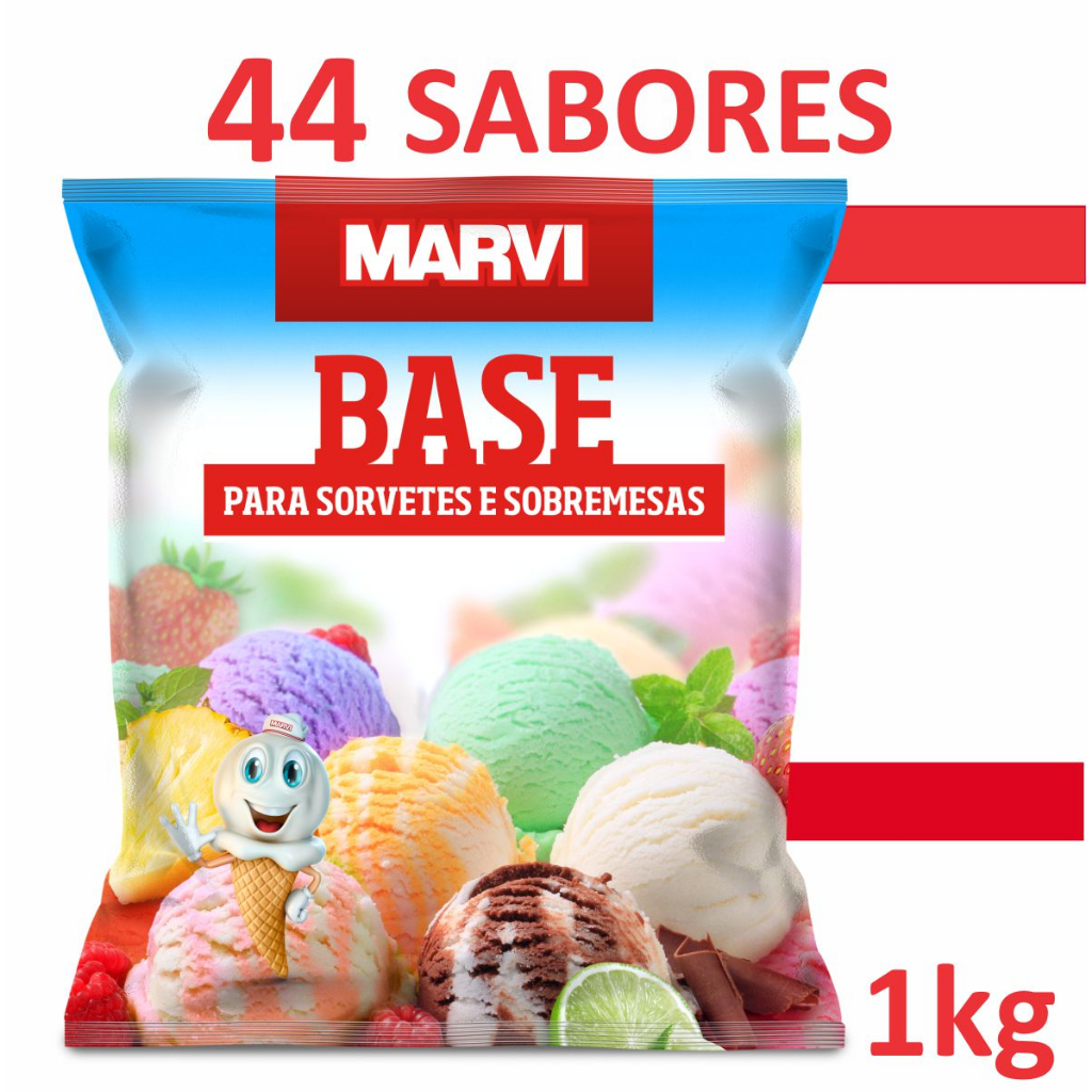 BASE PARA SORVETE 44 OPÇÕES SABORES MARVI 1kg Para Sorvetes, Geladinho ...