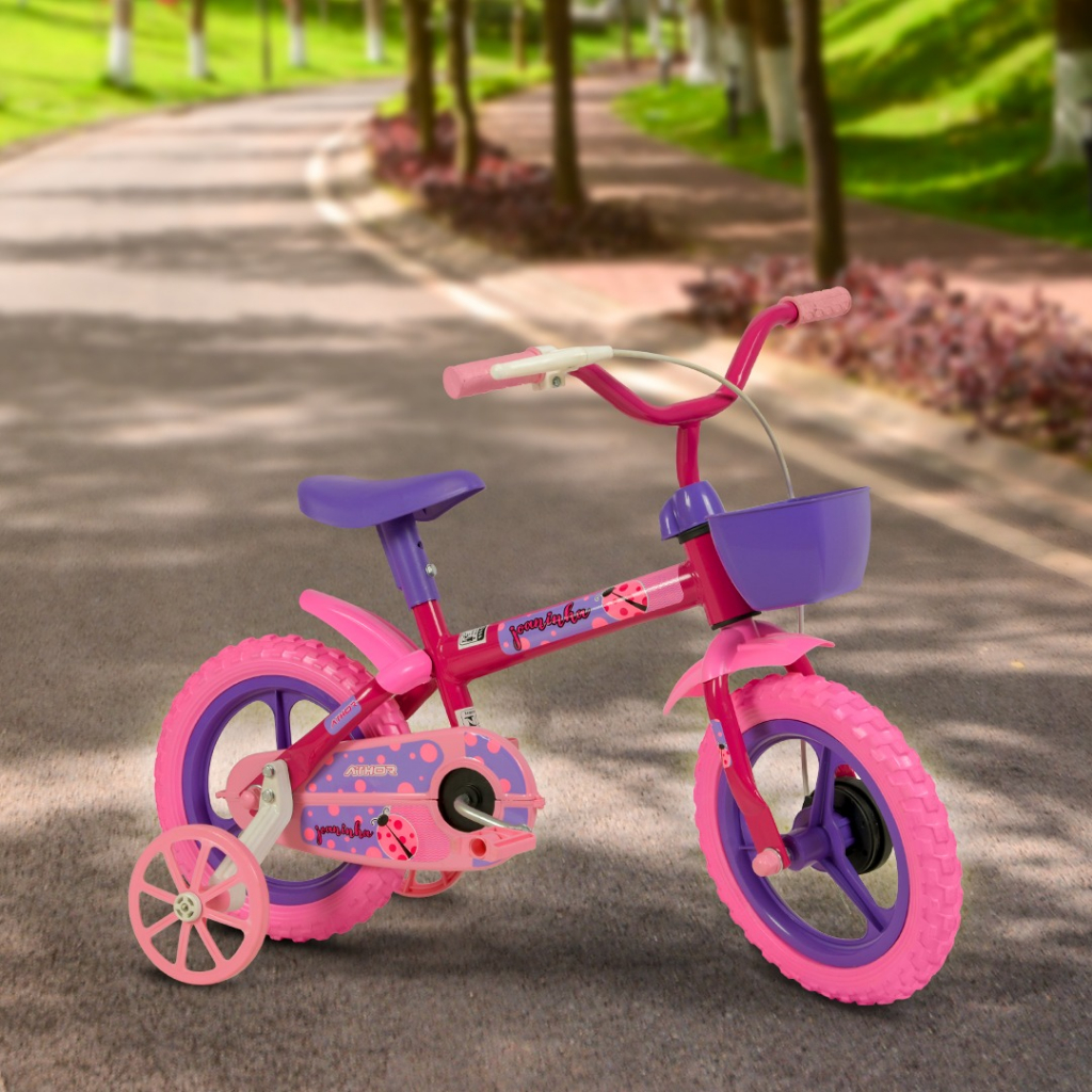 Bicicleta Infantil Aro 12 Para Menina Bike Athor Joaninha Com Rodinhas ...