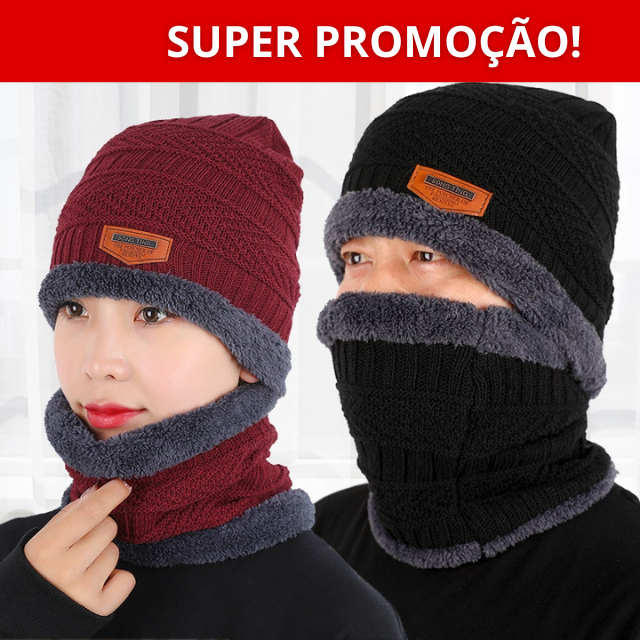 Touca e Cachecol Gorro Unissex de Lã Forrada Super Quentinha Masculino ...