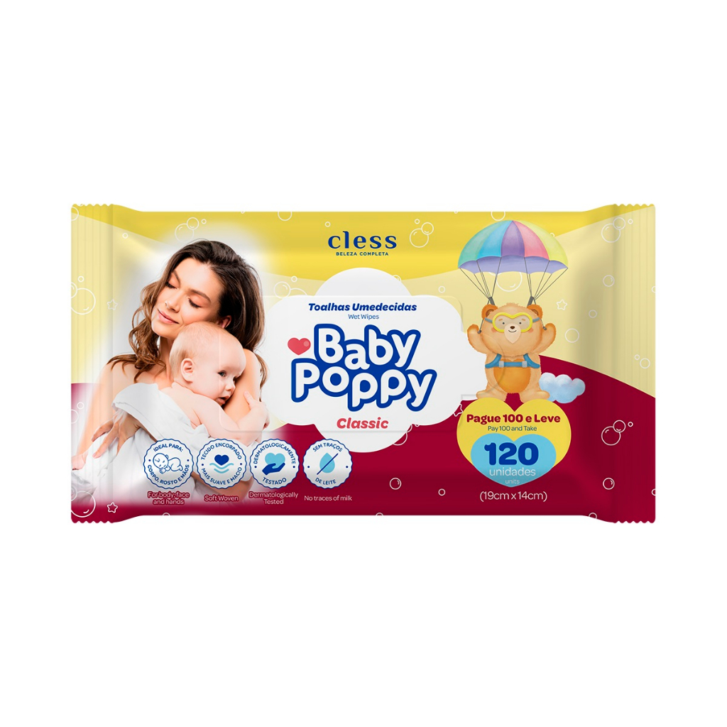 Toalha Umedecida Baby Poppy Basic - 120Un | Shopee Brasil