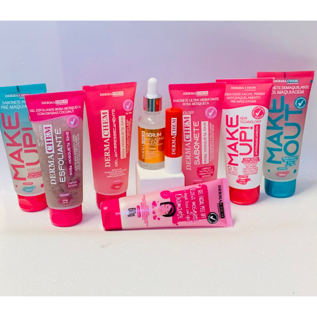 kit skin care dermachem 9 peças,make up pre,esfoliante rosa mosqueta ...