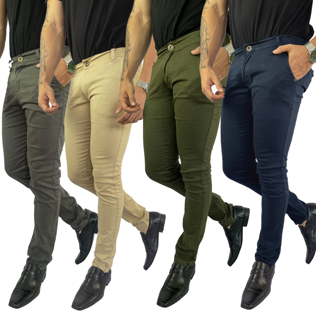 Kit 2 Calças Masculinas Jeans Esporte Fino Casual Sarja Escorrega O Preço
