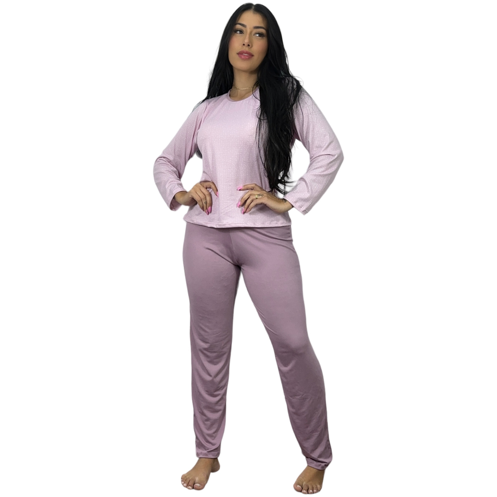 Pijama Longo De Suede Feminino Inverno 10996 | Shopee Brasil