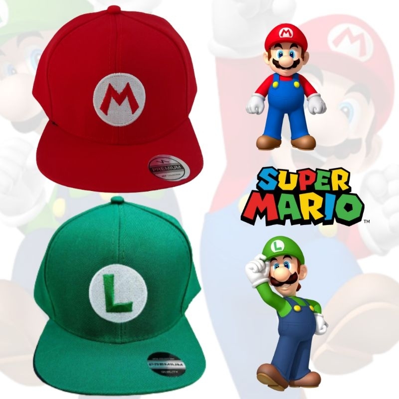 Boné Super Mario e Boné Luigi infantil aba reta para meninos e meninas ...