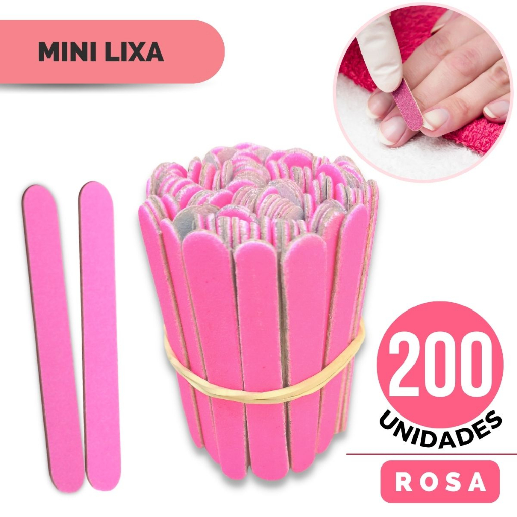 200 Lixas Rosa Unha Mini Descartáveis Manicure Pedicure Profissional 8 ...