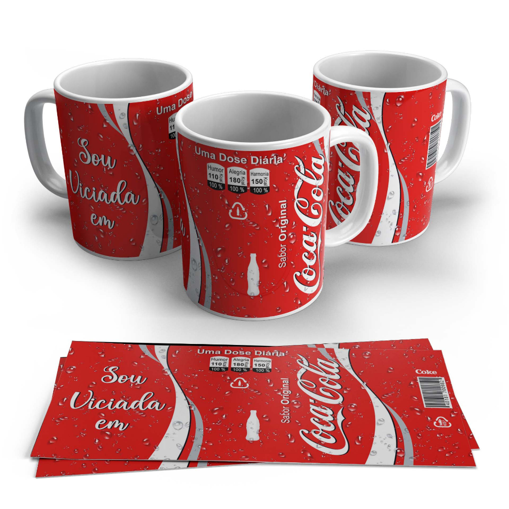 Caneca Sou Viciada em Coca Cola - Xícara Personalizada Frase Refrigerante - Porcelana 325 ML ...