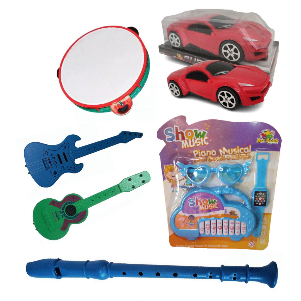 Kit 5 instrumentos Musicais Infantil Viola Guitarra Flauta Pandeiro Teclado + 1 Brinquedo ...