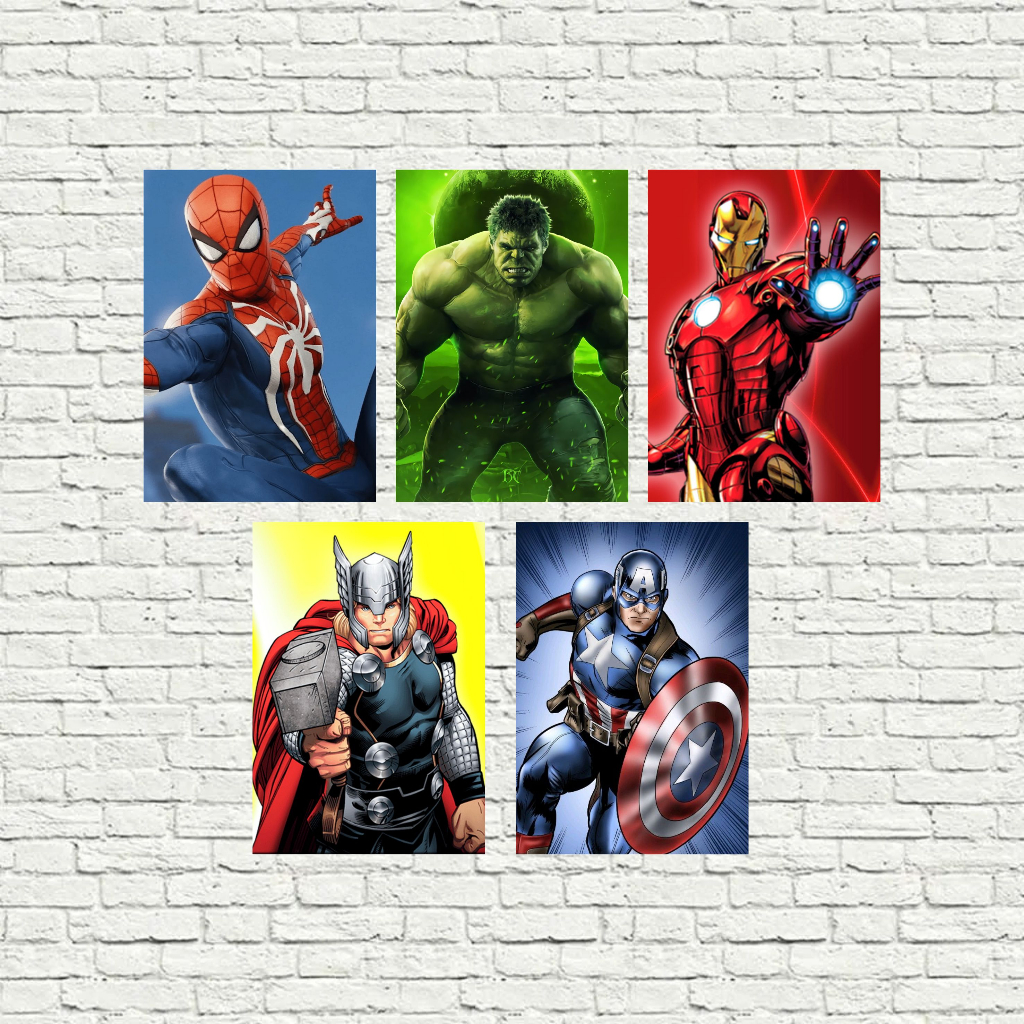 Kit com 5 Placas Decorativas - Tema: Herois Marvel | Shopee Brasil