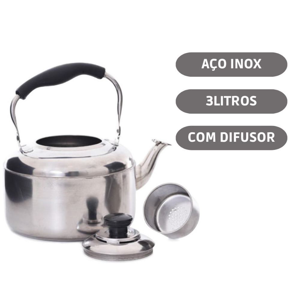 Chaleira Inox Bule Cozinha 3 Litros Com Infusor / Coador | Shopee Brasil