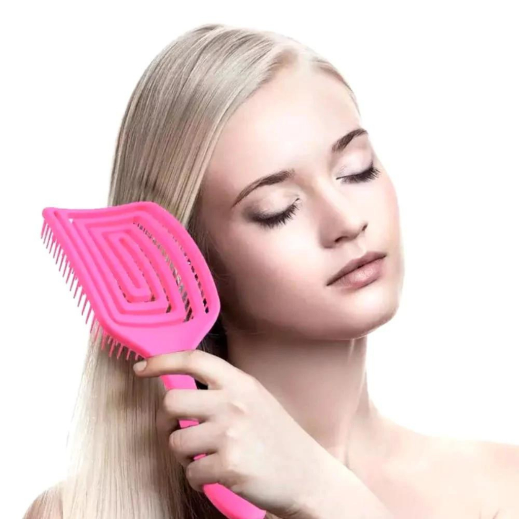Escova De Cabelo Espiral Cerdas Flexíveis Vazada Raquete Escova Flex ...