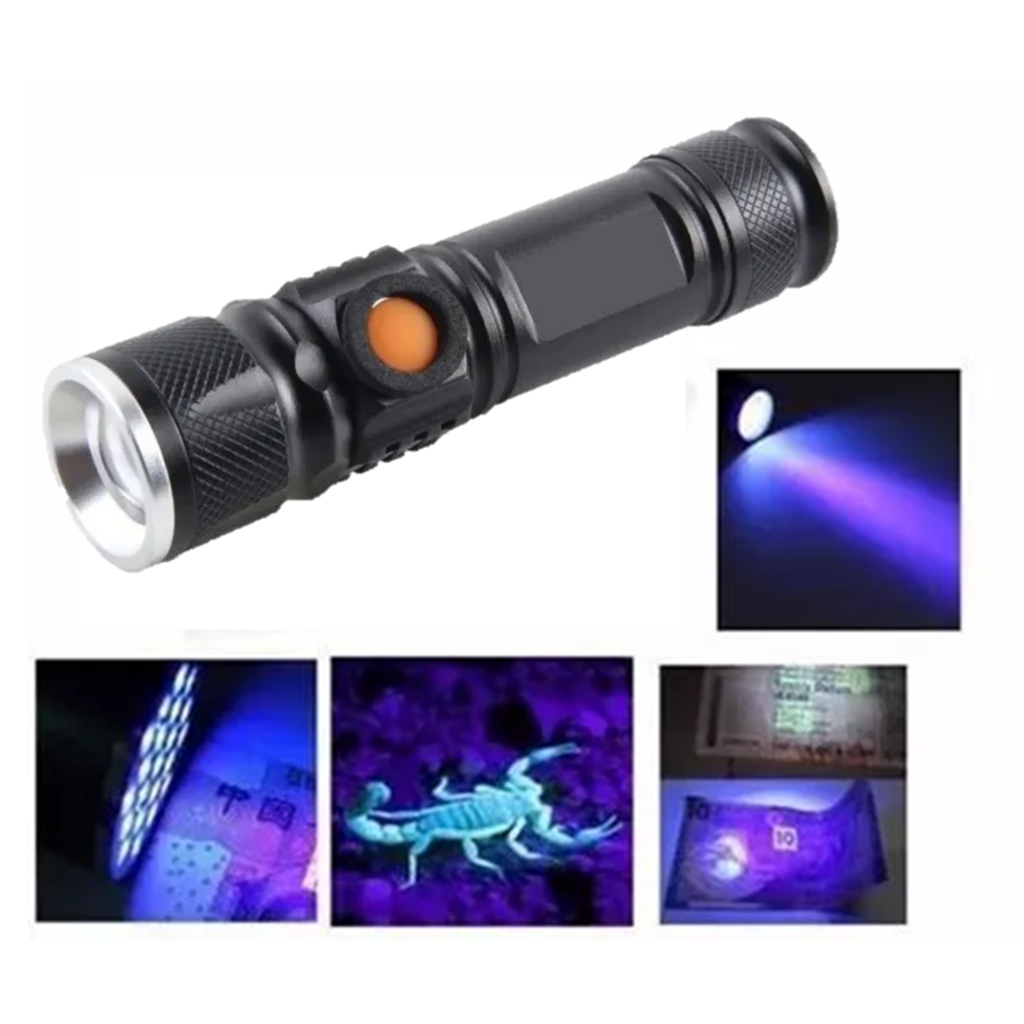Ultravioleta Lanterna Led Potente Luz Negra Uv T6 Escorpião Dinheiro Falso | Shopee Brasil