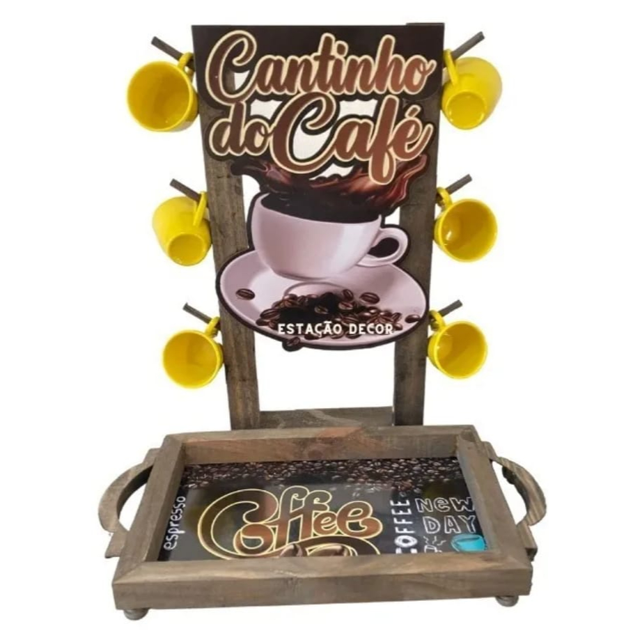 Kit Cantinho Do Café 6 Xícara Amarelo Com Suporte E Bandeja Grande ...
