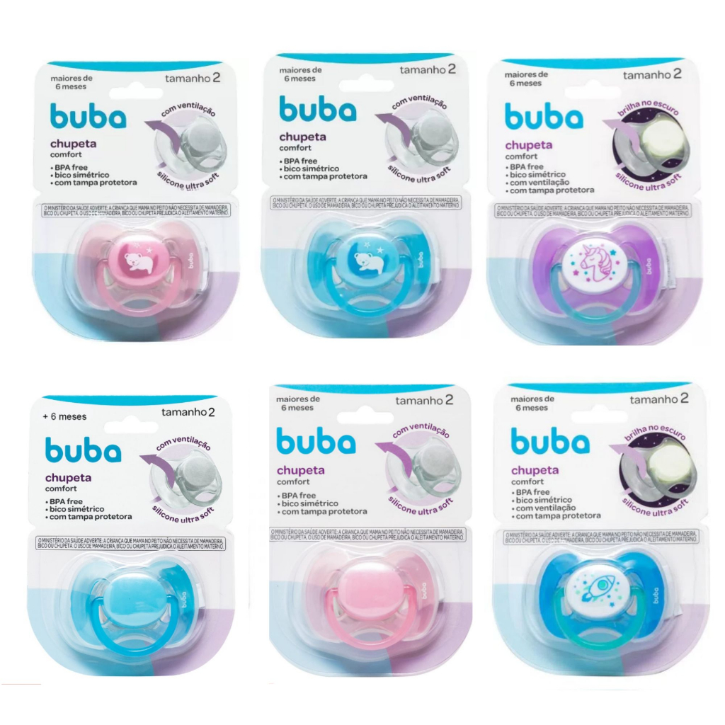 Chupeta Para Bebê Buba Comfort Bico Silicone Com Tampa Protetora Ultra ...