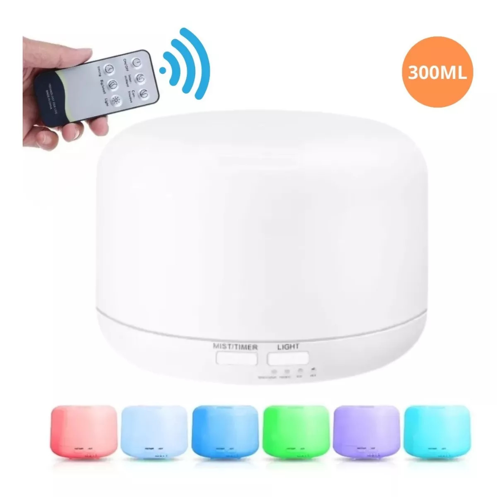 Umidificador Difusor Aromatizador 300ml Ultrassônico Branco com Led 7 ...
