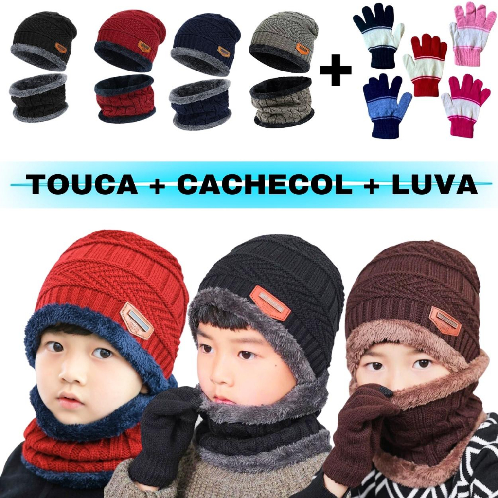 Touca Gorro Infantil Unissex + Luva de Frio Touca de Frio Infantil ...