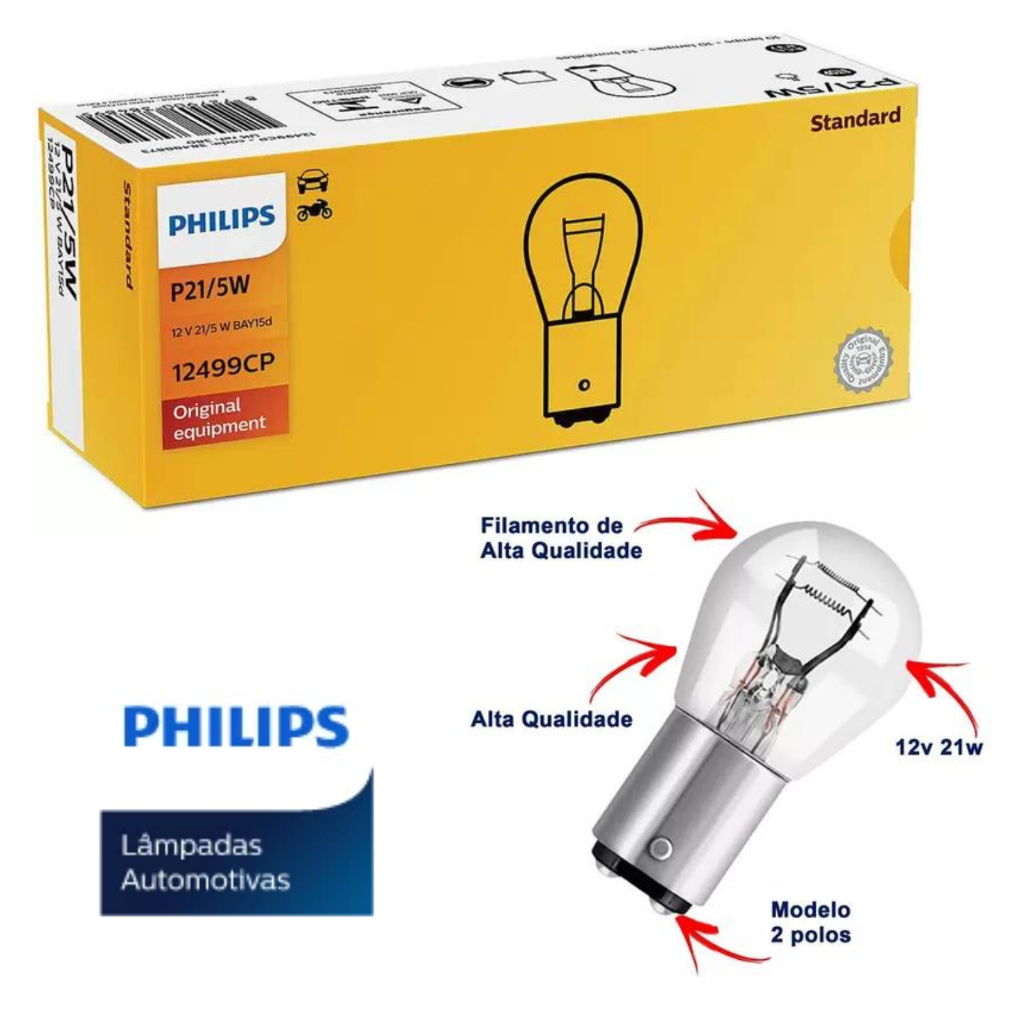 Lâmpada Freio Lanterna Philips Original 12v P21/5w 2 Polos 12499CP ...