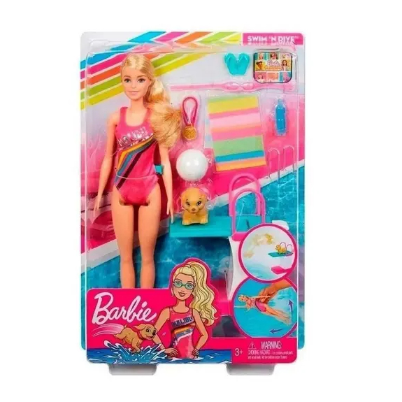 Boneca Barbie Nadadora Movimento De Natação C/ Acessórios GHK23 ...