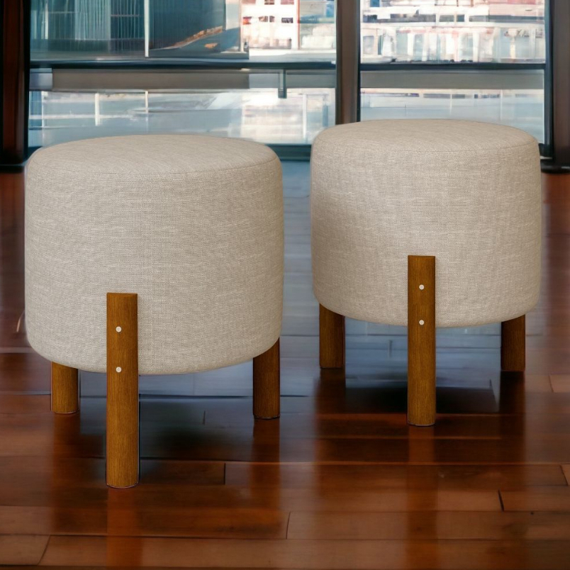 Kit 2 Puff Banquinho Decorativo Redondo em Linho Luxo Thor- Várias ...