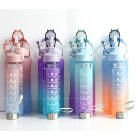 Kit com 3 Garrafas Garrafa De Água Squeeze Academia Com 2L e 900ml e 300ml Portátil Adesivos ...