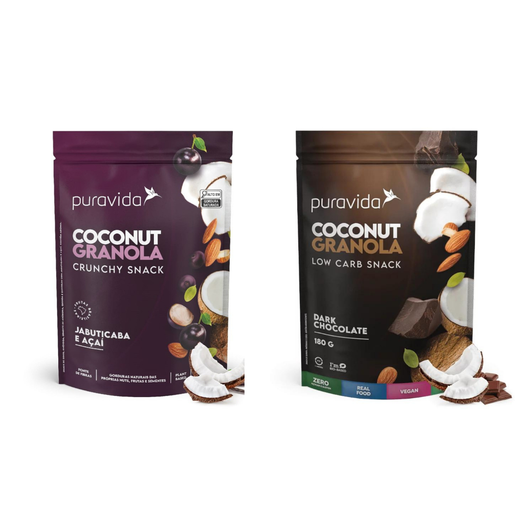 Granola Coconut Puravida, kit Jabuticaba e Chocolate, Sem açúcar, 2x ...