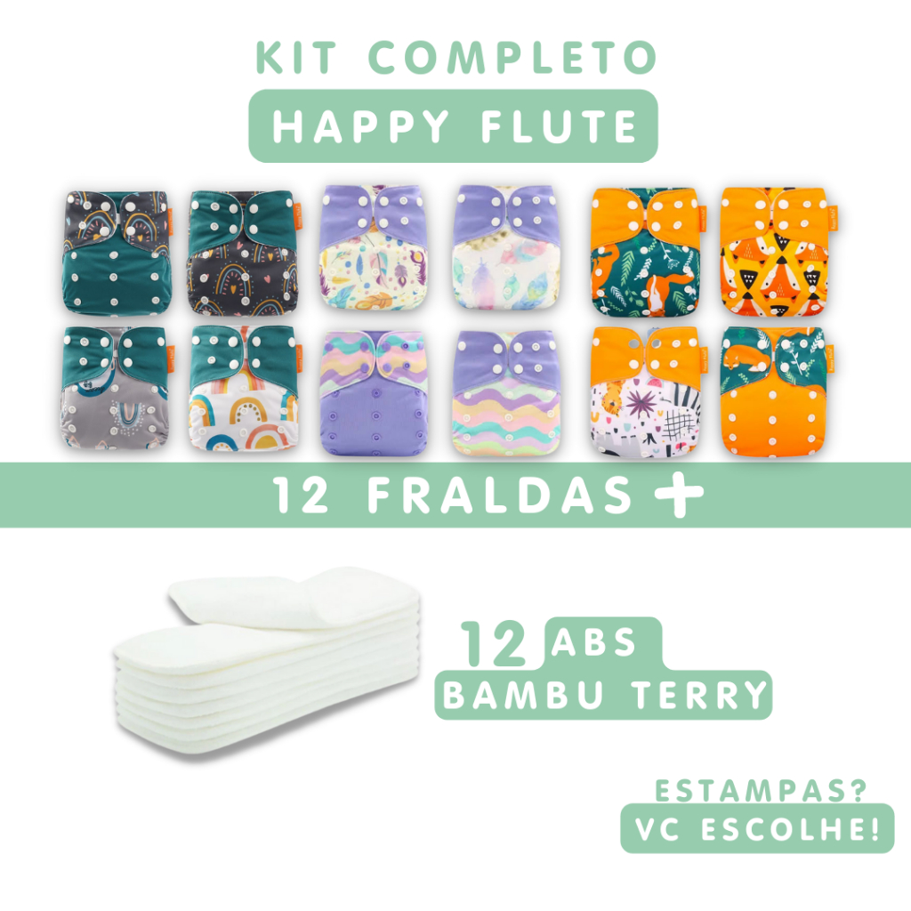 Kit 12 Fraldas Happy Flute + 12 Absorventes Happy Flute | Shopee Brasil