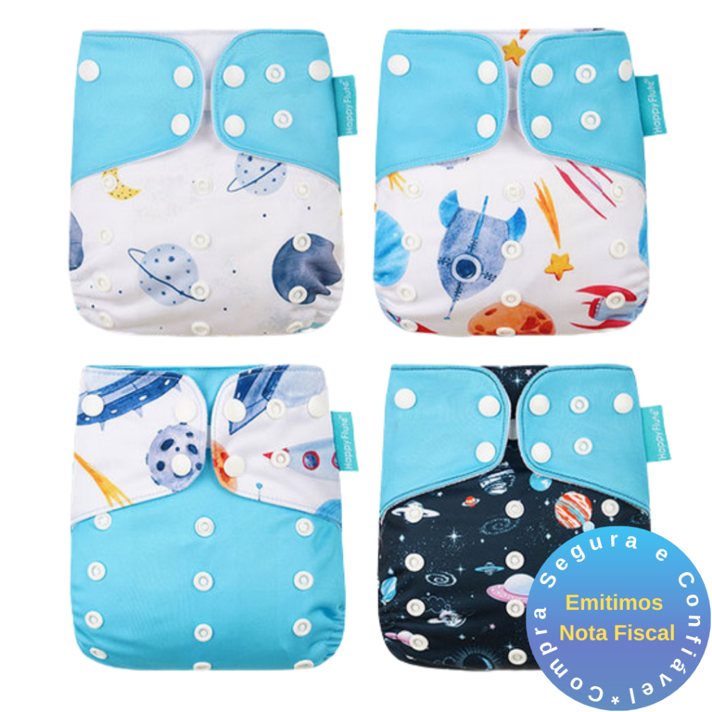 Kit 4 Fraldas Ecológicas Happy Flute - Universo | Shopee Brasil