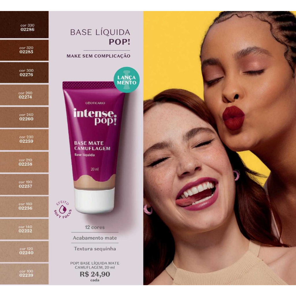 Base Mate Camuflagem Cores Intense Pop! 20ml o boticário faça sua ...