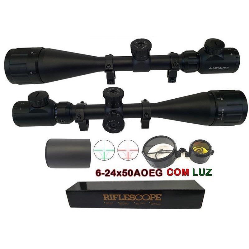 Luneta Riflescope 6x24x50 Aoeg - RETICULO LUMINOSO PARALLAX +PARA-SOL ...