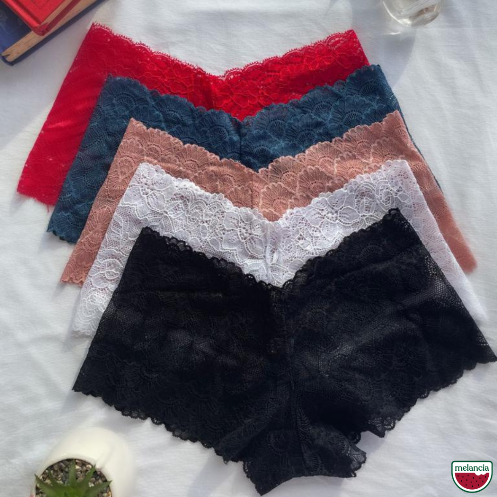 Kit 5 Calcinha Calesson de Renda Lingerie Shortinho Sexy Caleçon ...