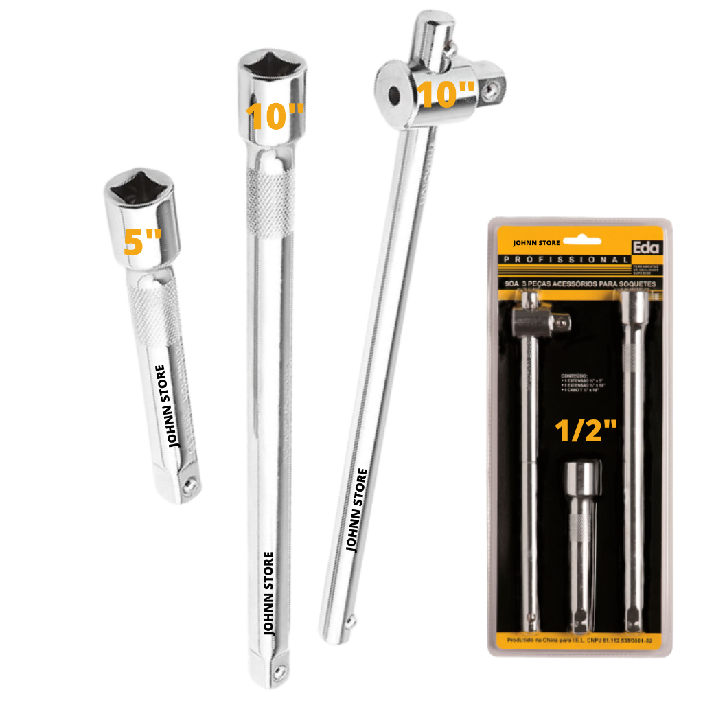 Jogo Extensor Alongador Para Soquetes e Catraca 5" e 10" + Cabo Força 1 ...