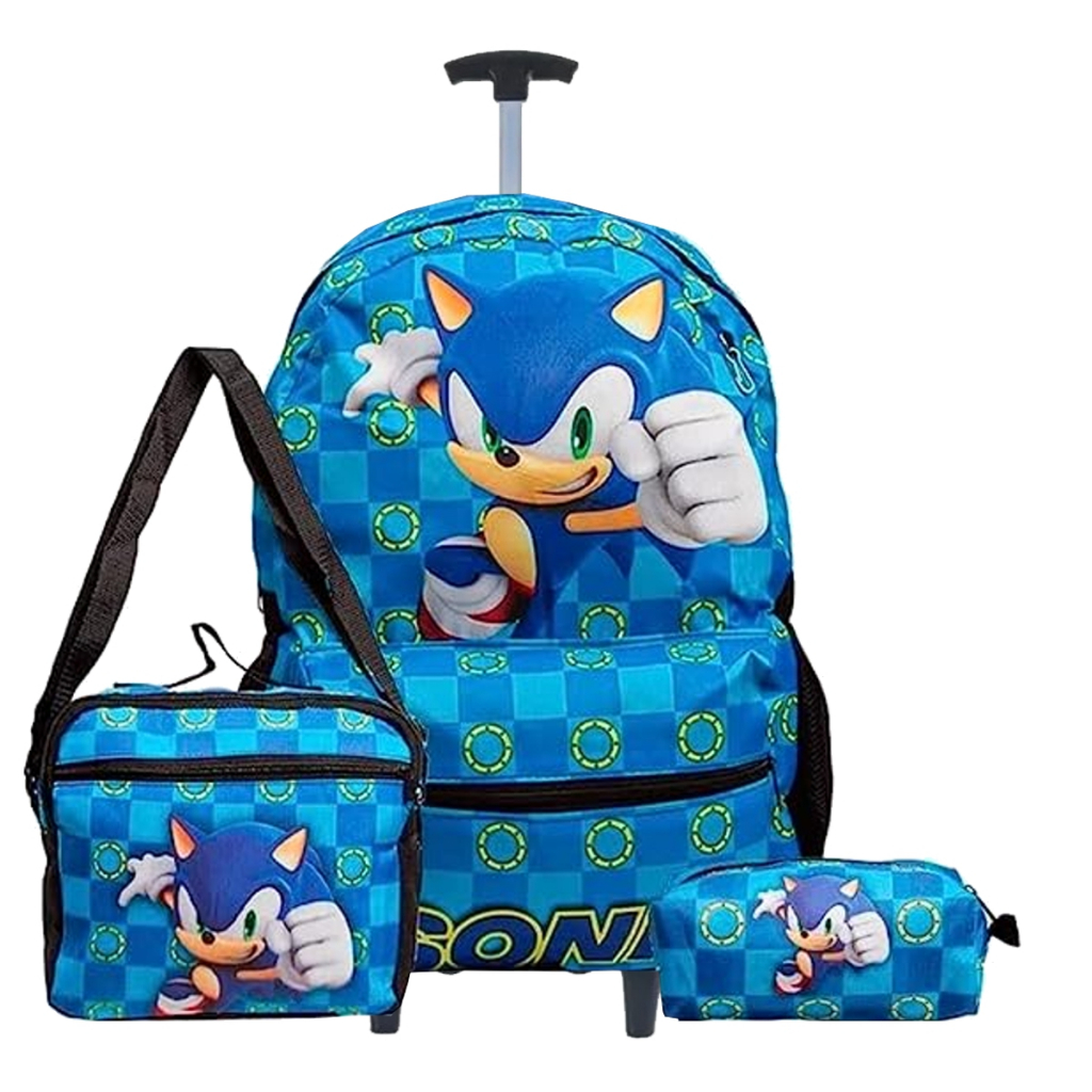 Kit Mochila Escolar Sonic Infantil Juvenil Menino lancheira termica ...