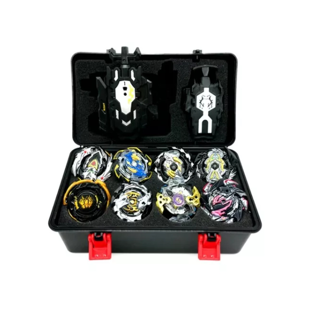 Kit Beyblade 8 Peças Com Lançador Caixa Blak Kit Beyblades | Shopee Brasil