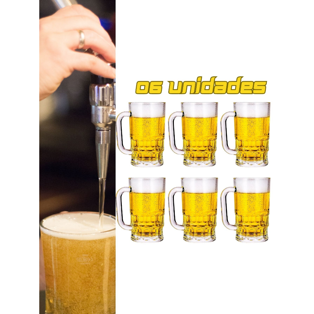 Kit com 6 Canecas de Chopp Cerveja De Vidro 360 ML | Shopee Brasil