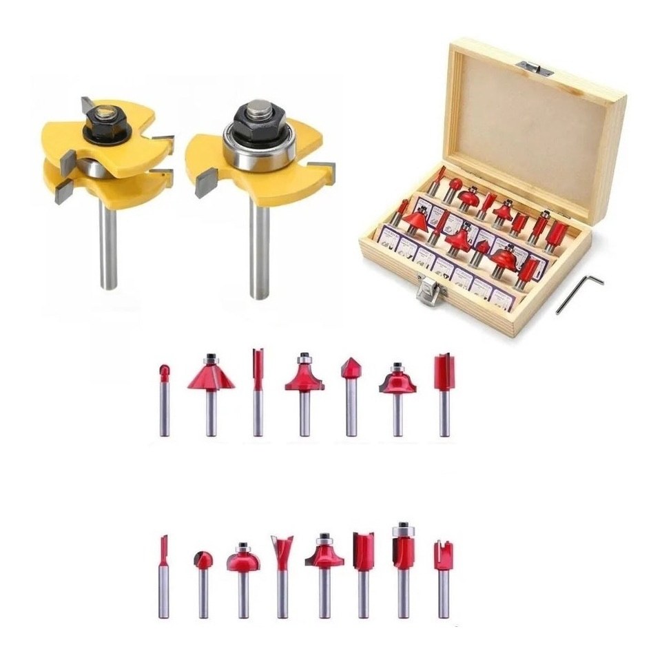 KIT Fresas Tupia C/15 Pçs 6mm 8mm E Fresa Macho Fêmea Metal Haste 6mm ...