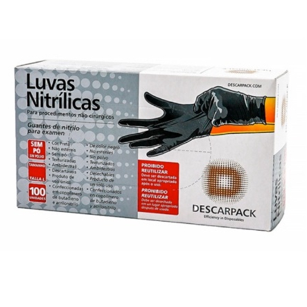 Luva Nitrilica Preta Descartável Procedimento Sem Pó C/100 Unidades Anvisa Nitrílo Caixa com 100 ...