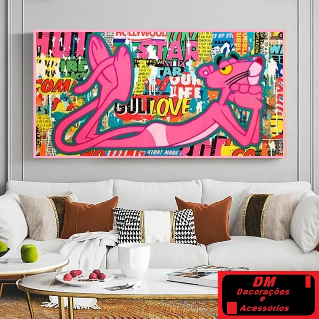 Quadros Pantera Cor de Rosa Decorativo Luxo Painel Único 70x50 cm ...
