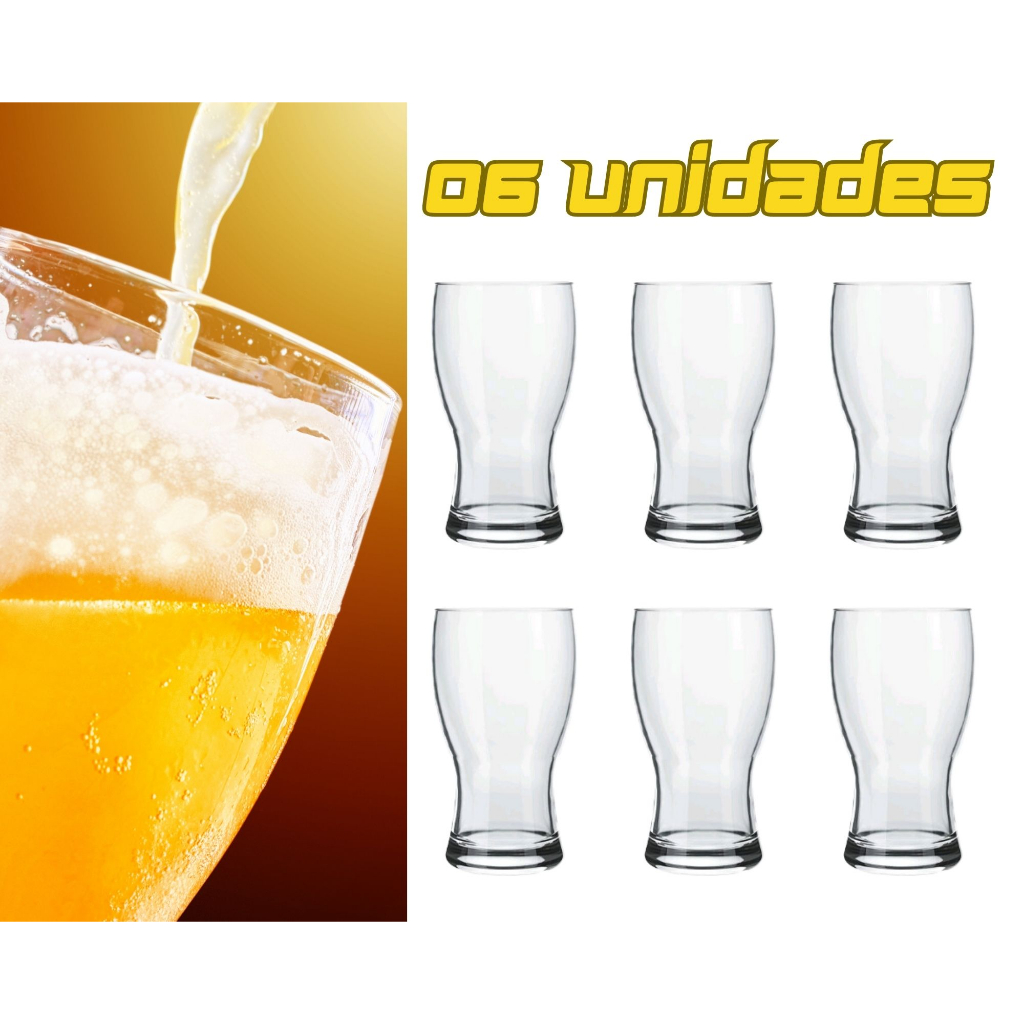 Kit com 6 Copos de Vidro Chopp Cerveja Refrigerante Suco e Agua 360ml | Shopee Brasil