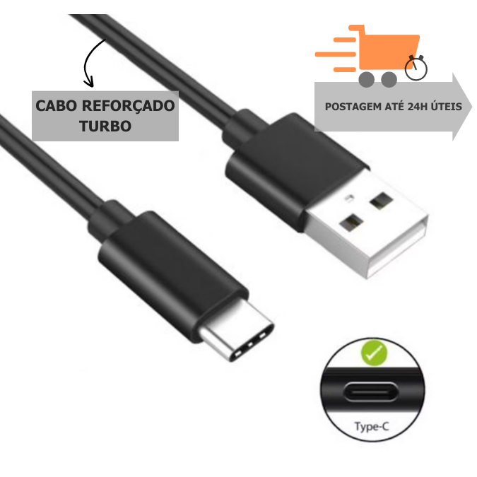 Cabo de Carregador Tipo C USB Cabo Turbo Reforçado Tipo C 1 Metro ...