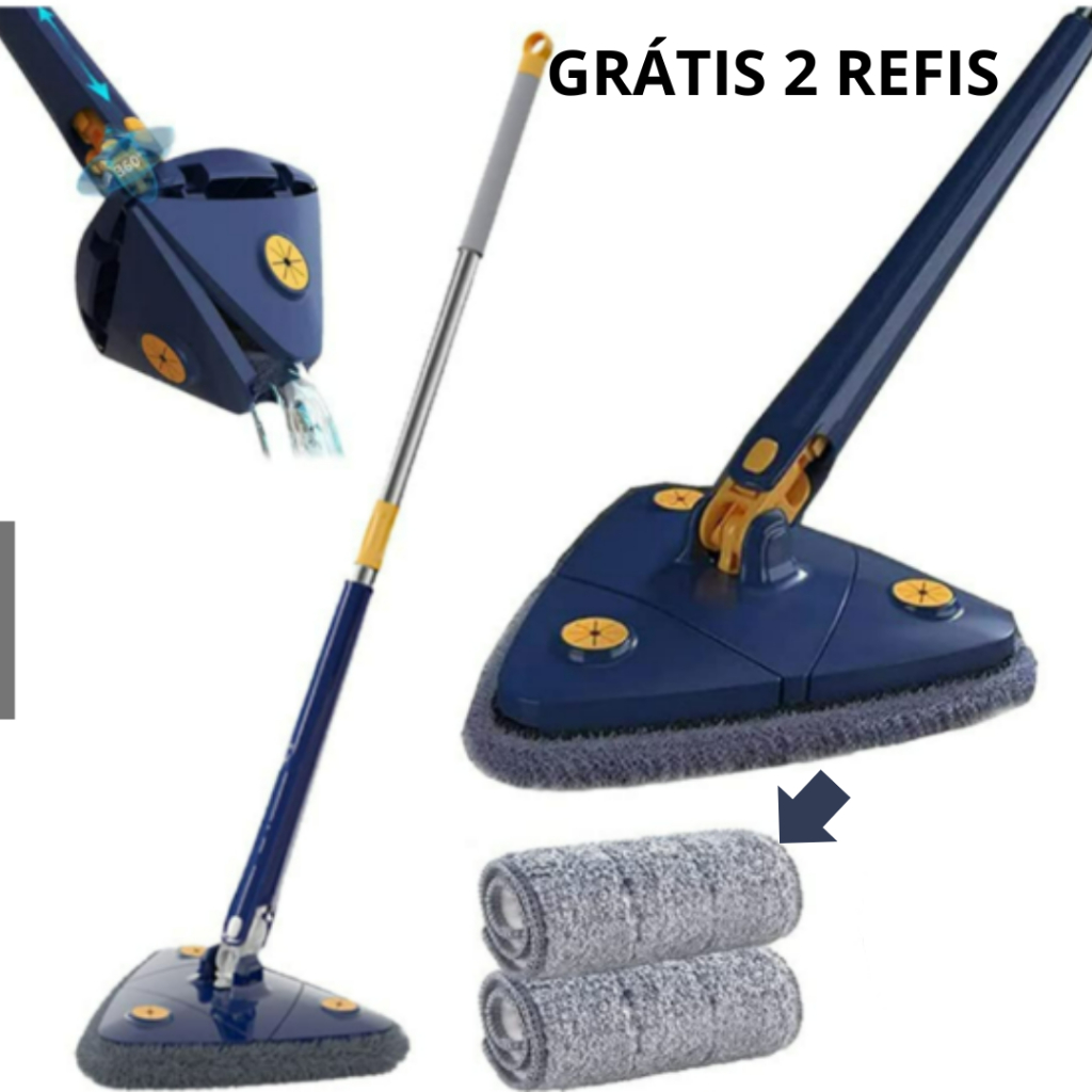 Esfregão Mop De Limpeza Triângulo Ajustável Giratório 360° limpeza ...