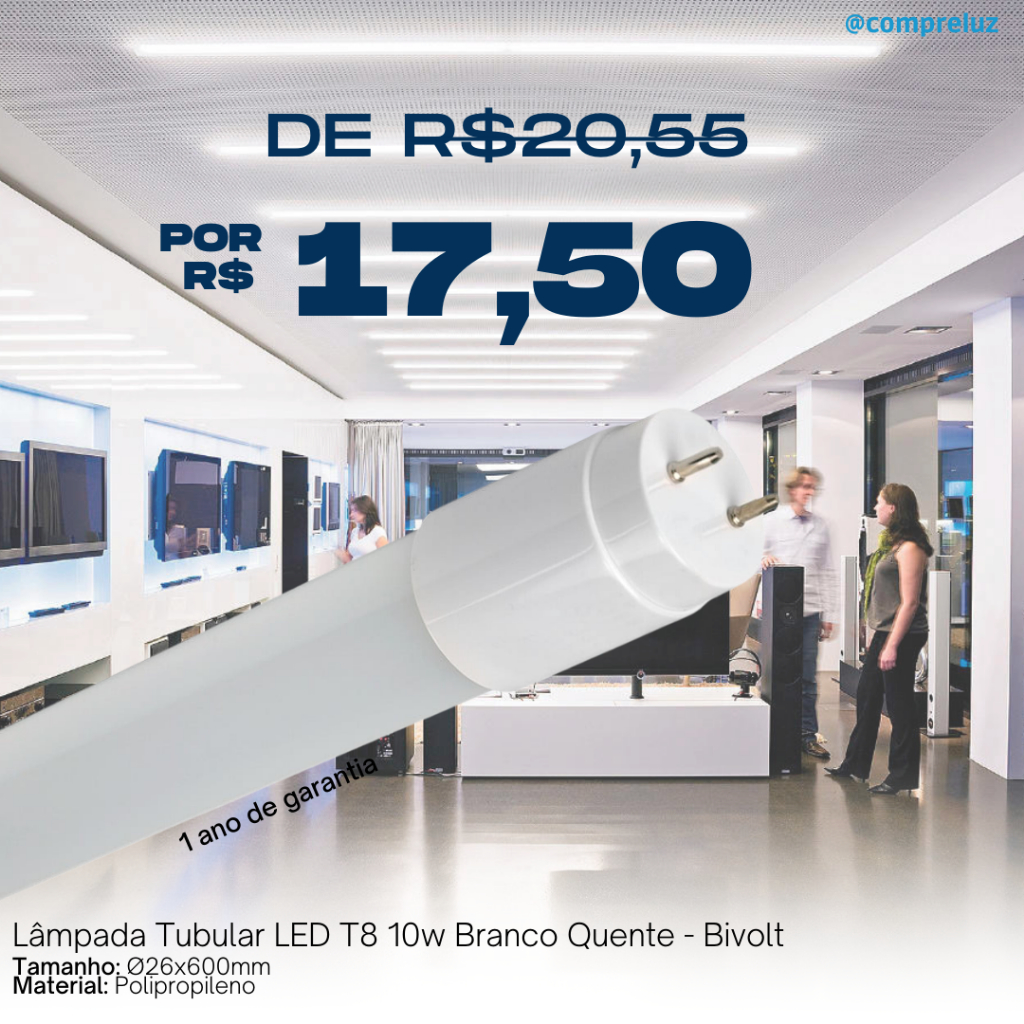 LAMPADA TUBULAR LED T8 10W BRANCO QUENTE BIVOLT - CERT. INMETRO | Shopee Brasil