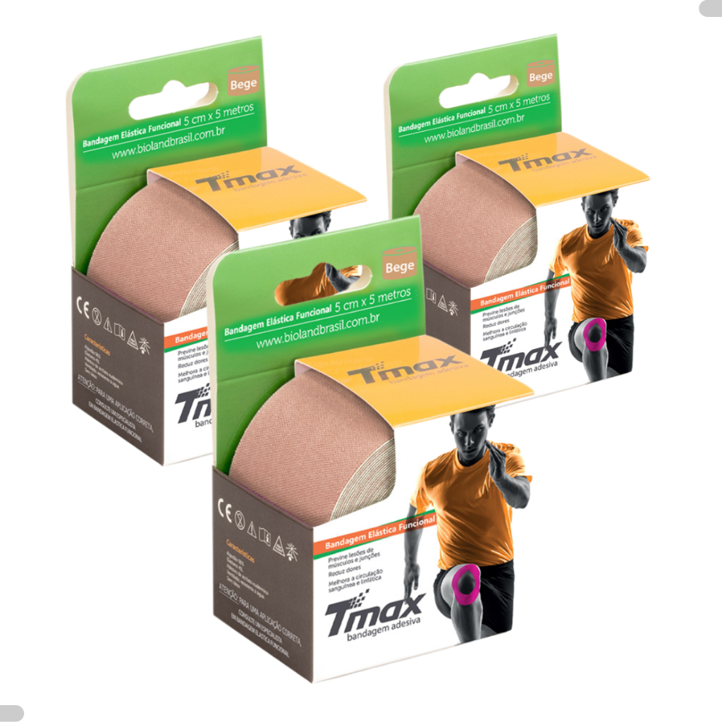 Kit c/3 Fita Adesiva Bandagem Funcional Tape Original Tmax 5M. | Shopee Brasil