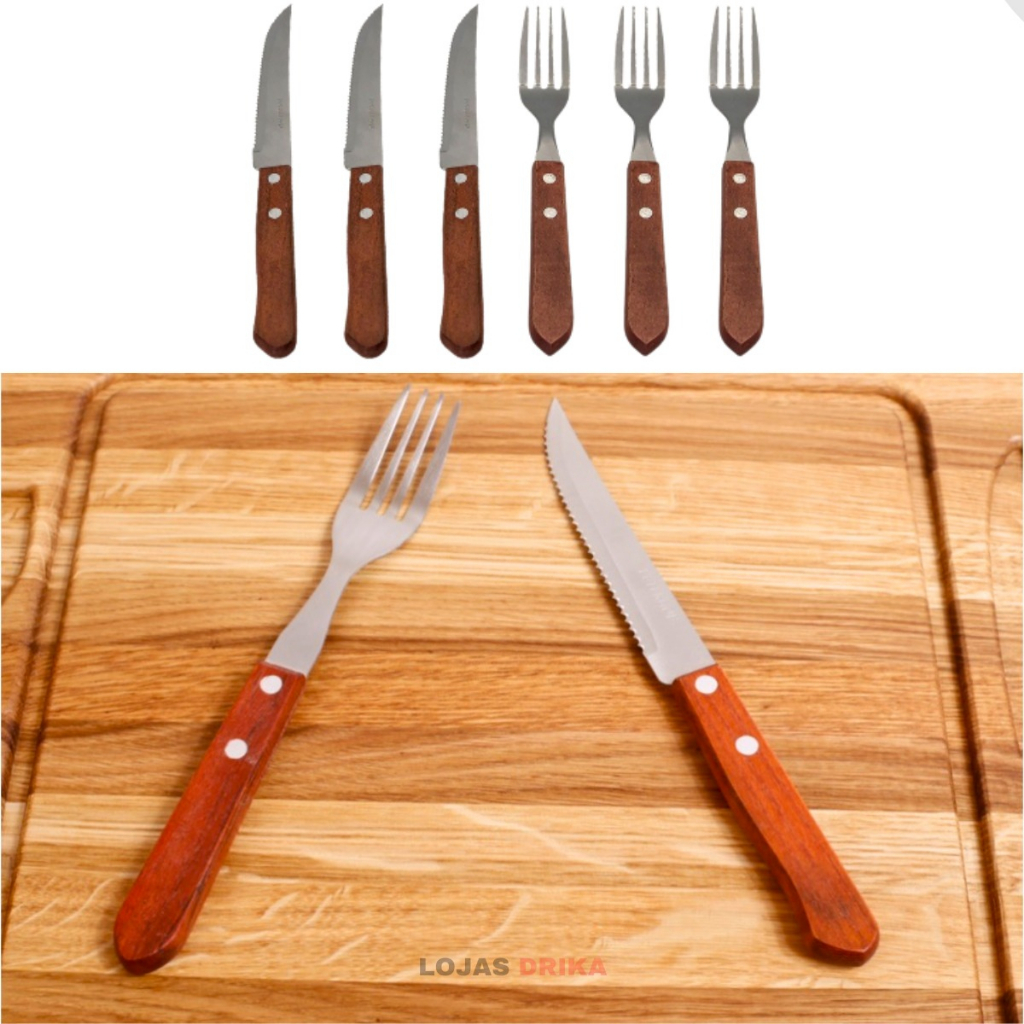 Conjunto de Garfo e Faca Inox 12 Peças - Wooden | Shopee Brasil