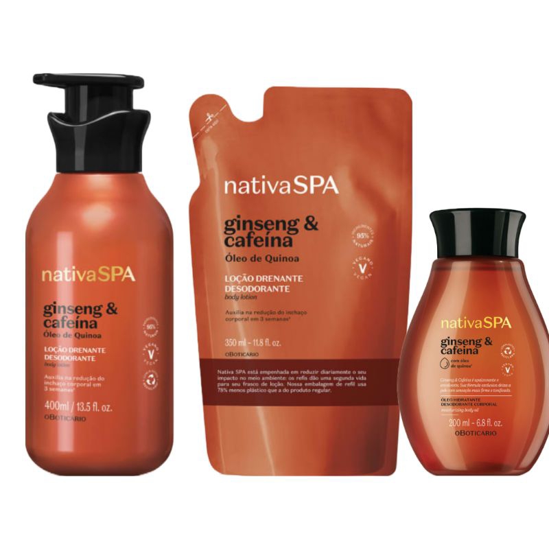 presente oboticario ginseng e cafeína beleza nativa spa: loção drenante ...