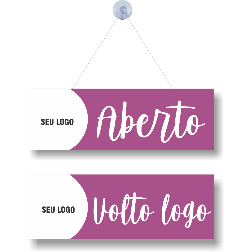 Placa Aberto e Volto logo Roxo cordao ventosa personalizado | Shopee Brasil