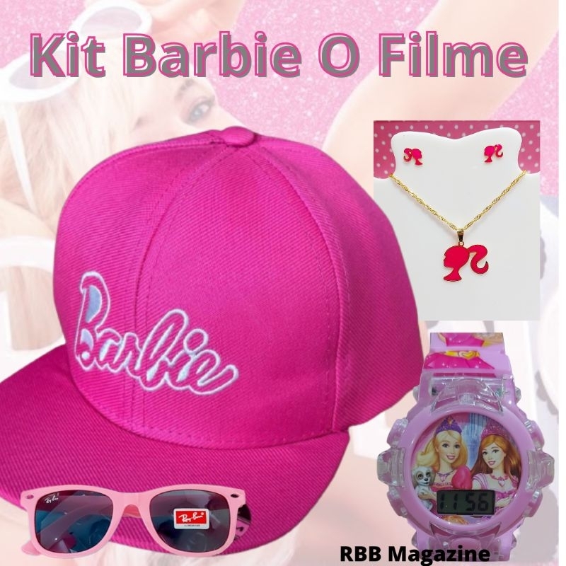 Boné Barbie Bordado Aba Reta + Relógio Musical com Luzes + Óculos Rosa ...
