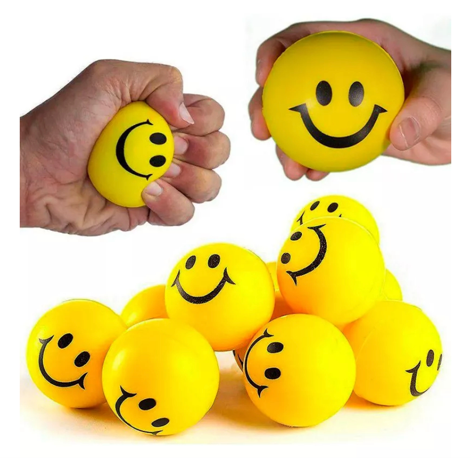 Kit 12 Bolinhas Amarela Smile Massagem Apertar Anti Stress Fisioterapia ...
