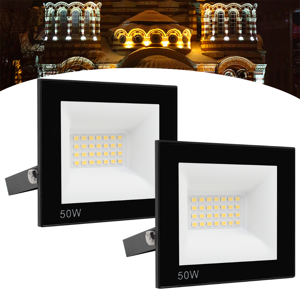 Kit 2 Refletor Led 50w Holofote Bivolt Prova D'água Luz Branco Quente | Shopee Brasil