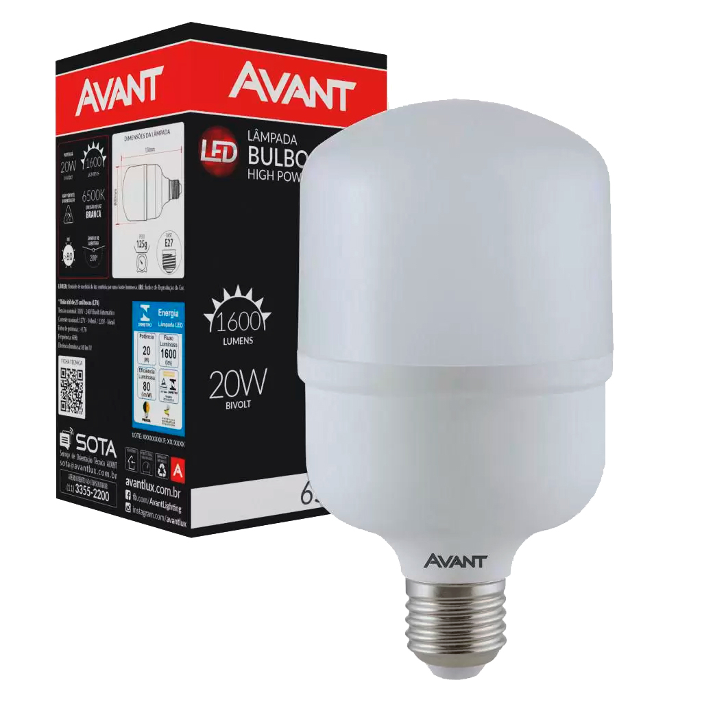 Lâmpada Bulbo Alta Potência Led 20W E27 Branco Frio 6500K Avant Bivolt | Shopee Brasil