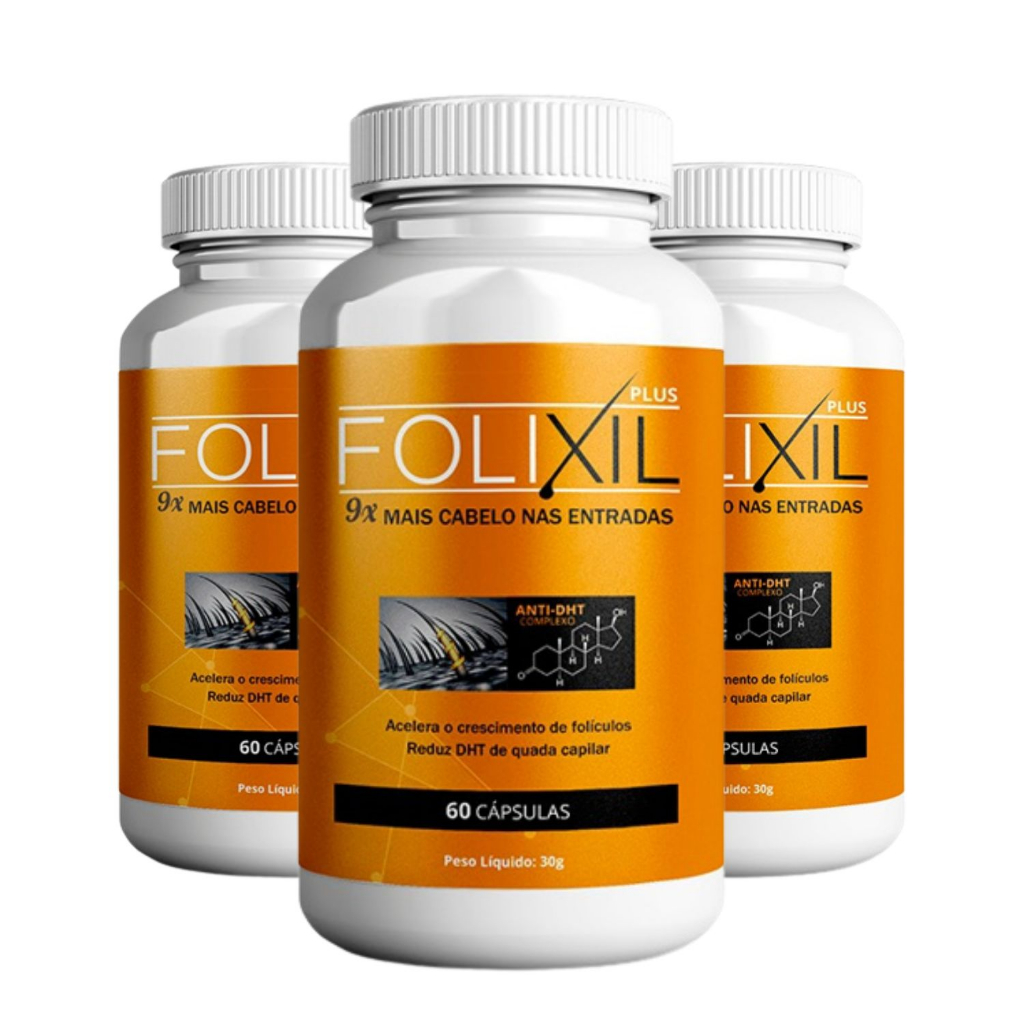 Folixil Plus Kit 3 Suplemento Capilar Adeus Queda Capilar Reduz DHt de ...